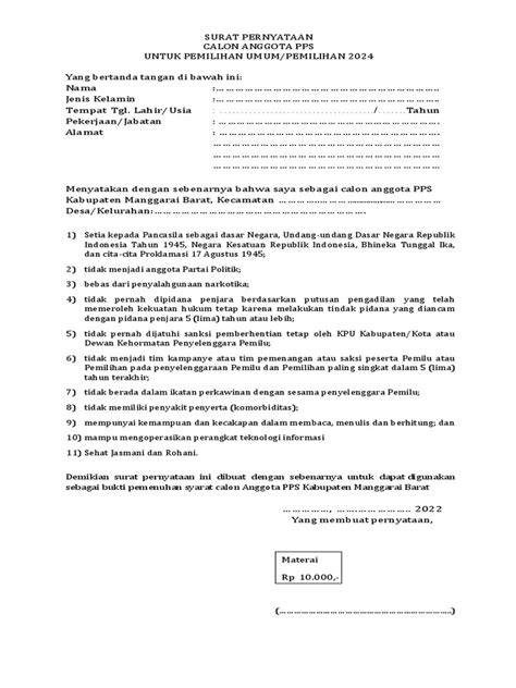 Format Surat Pernyataan Pps Pdf