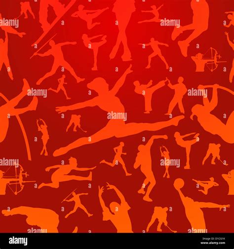 Sports Figure Silhouettes In Action Seamless Pattern Background Vector File Layered For Easy