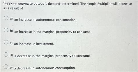 Solved Suppose Aggregate Output Is Demand Determined The