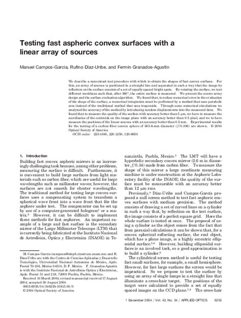 pdf testing fast aspheric convex surfaces with a linear array of sources