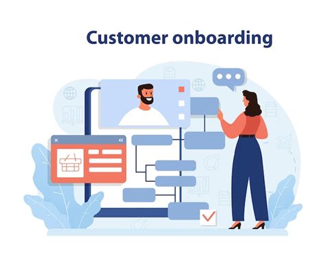 Premium Vector Woman Engages In A Digital Customer Onboarding Process Interfacing With Mans
