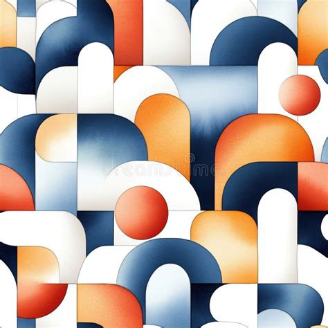 Seamless Pattern Featuring Vibrant Geometric Shapes In Blue Orange And White Creates Visually