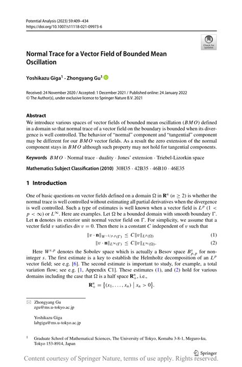 Normal Trace For A Vector Field Of Bounded Mean Oscillation Request Pdf