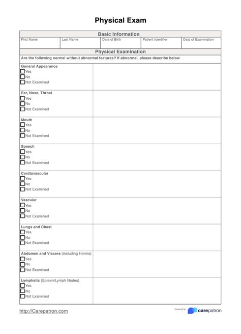 Normal Physical Exam Template And Example Free Pdf Download