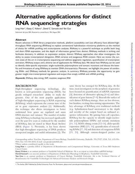 PDF Alternative Applications For Distinct RNA Sequencing Strategies