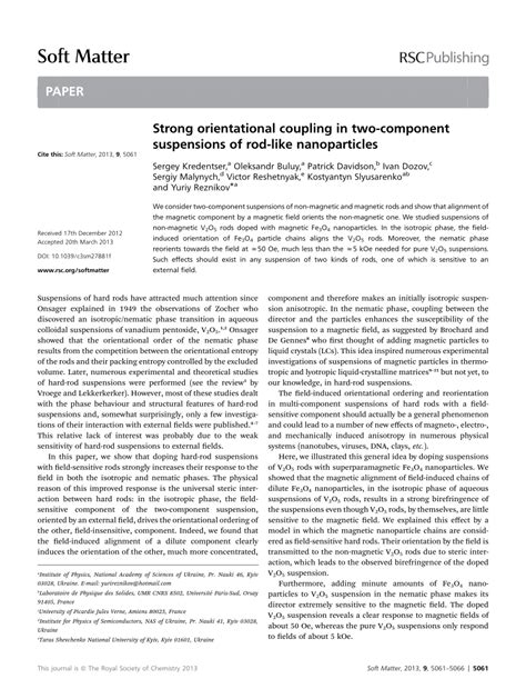 Pdf Strong Orientational Coupling In Two Component Suspensions Of Rod Like Nanoparticles