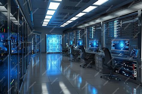A Server Room With Advanced Network Visualization Tools Where Engineers