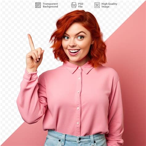 Premium Psd A Woman With Red Hair Is Pointing At Something
