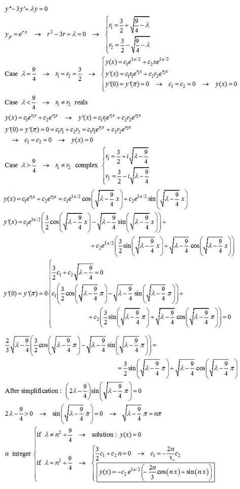 Ordinary Differential Equations How To Solve The Sturm Liouville Problem Y 3y λy 0 Y 0
