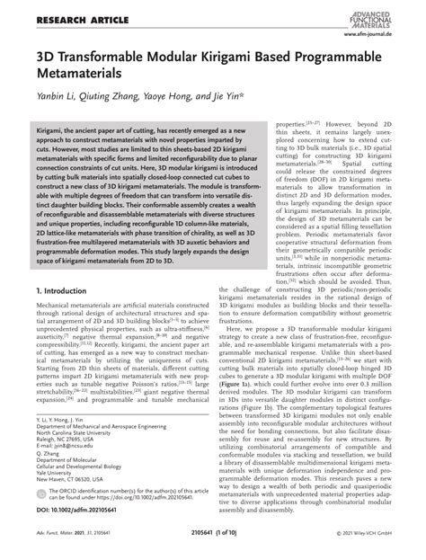 3d Transformable Modular Kirigami Based Programmable Metamaterials Request Pdf