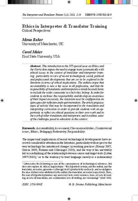 Pdf Ethics In Interpreter And Translator Training Critical Perspectives