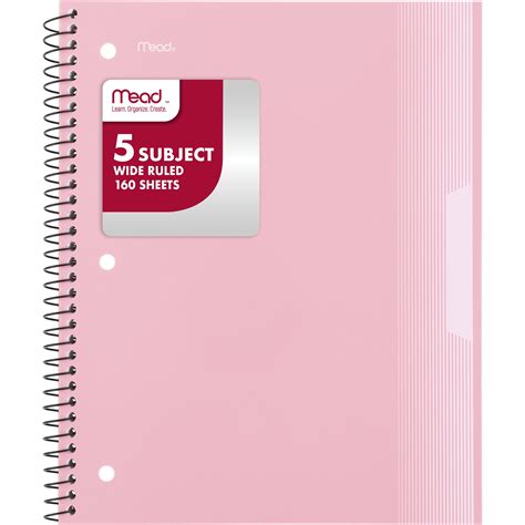 Mead 5 Subject Wide Ruled Notebook 8 X 10 5 Pastel Pink Poly