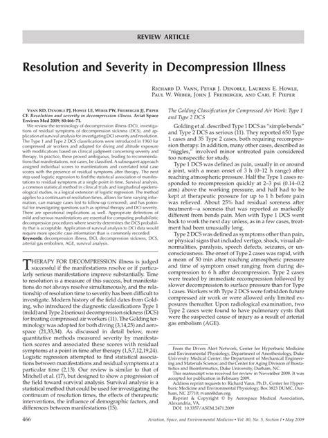 Pdf Resolution And Severity In Decompression Illness