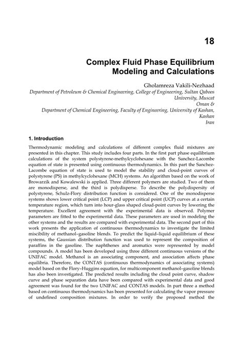 Pdf Complex Fluid Phase Equilibrium Modeling And Calculations
