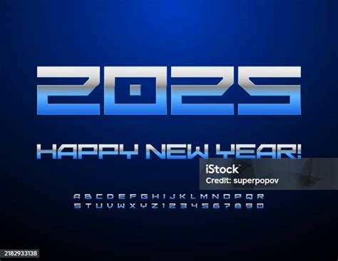 벡터 유행 인사말 카드 새해 복 많이 받으세요 2025 독특한 알파벳 문자와 숫자의 금속 세트 12월 31일에 대한 스톡 벡터 아트 및 기타 이미지 Istock
