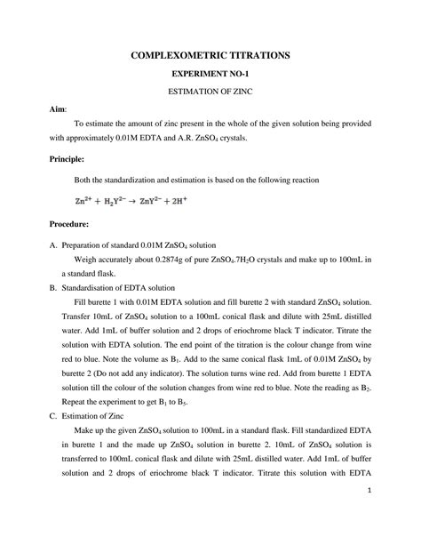 Solution Complexometric Titrations Microanalysis Procedure Studypool
