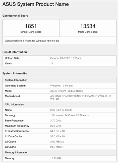 Intel I5 13600 Processor On Geekbench Shows 14 Cores