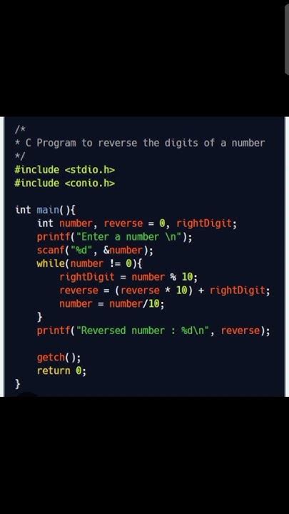 C Program To Print Reverse The Number 😄😀🌹💐 Youtube