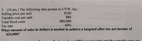 Solved 5 10 Pts The Following Data Pertain To Uvw Inc