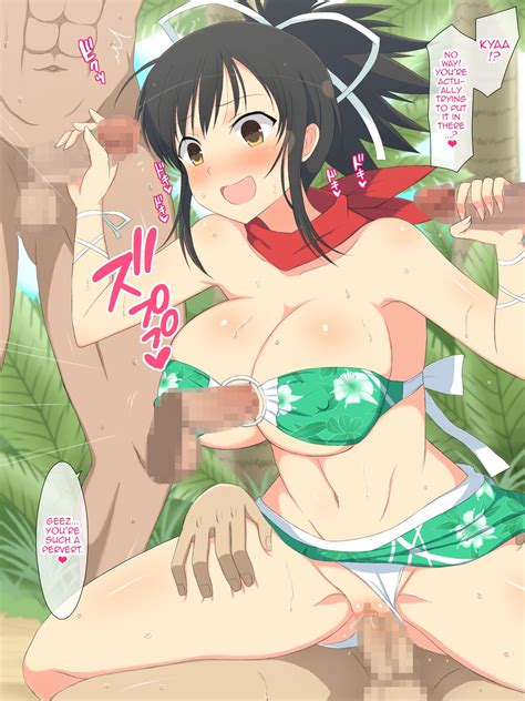 Rule 34 Asuka Senran Kagura Bikini Brown Eyes Brown Hair English Text Floral Print Gangbang