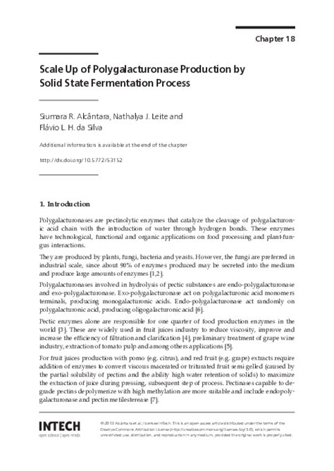 Pdf Scale Up Of Polygalacturonase Production By Solid State Fermentation Process