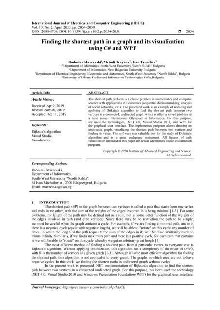 Finding The Shortest Path In A Graph And Its Visualization Using C And Wpf Pdf Computer