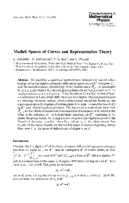 Pdf Moduli Spaces Of Curves And Representation Theory