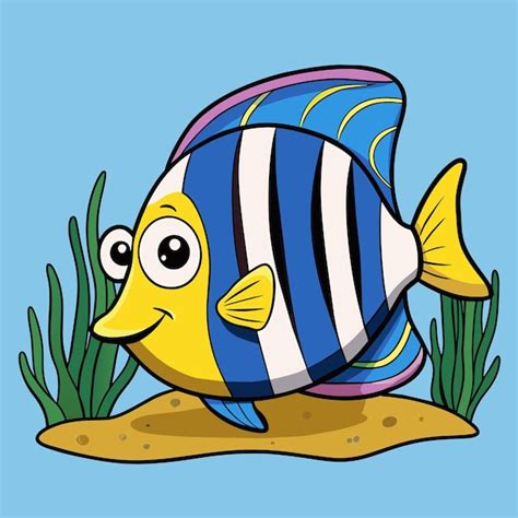 мультфильмная рыба с лицом и рыбой в траве Премиум Ai сгенерированный вектор