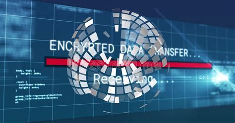 Encrypted Data Transfer Image Over Rotating Globe And Digital Grid