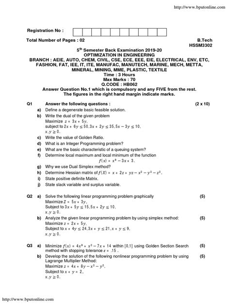Btech All 5 Sem Optimization In Engineering Hssm3302 2020 Pdf Linear Programming