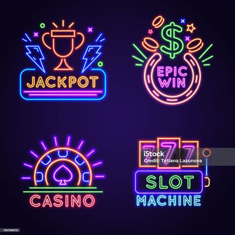 카지노 라스베가스 거리 벽 네온 게임 승리 기호 777 도박 슬롯 머신 트로피와 빛나는 행운의 잭팟 배너 카지노 아이콘 벡터 세트 라스베이거스에 대한 스톡 벡터 아트 및