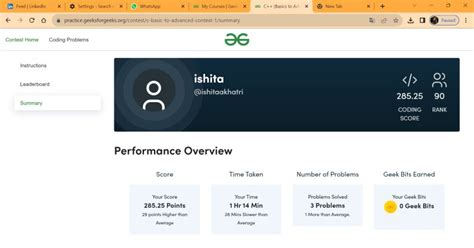 Ishita Khatri On Linkedin 🏆 Ranked 90th In Geeksforgeeks Coding