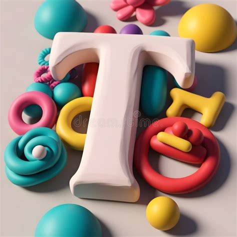 3d render of playful letter t surrounded by colorful cgi objects in