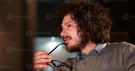Man Working On Computer In Dark Office 11257602 Stock Photo At Vecteezy