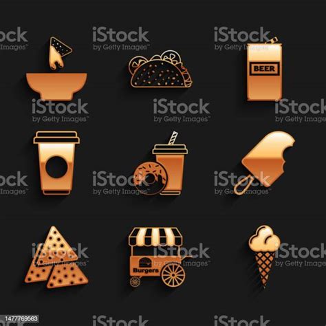 도넛 빠른 거리 음식 카트 아이스크림 와플 콘 나초 커피 컵 맥주 캔 및 접시 아이콘으로 소다 음료를 설정합니다 벡터 0명에 대한 스톡 벡터 아트 및 기타 이미지 Istock