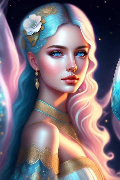 Premium Ai Image Shining Girl With Flower And Galaxy Background