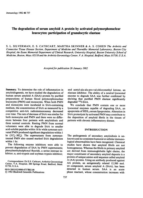 The Degradation Of Serum Amyloid A Protein By Activated Polymorphonuclear Leucocytes