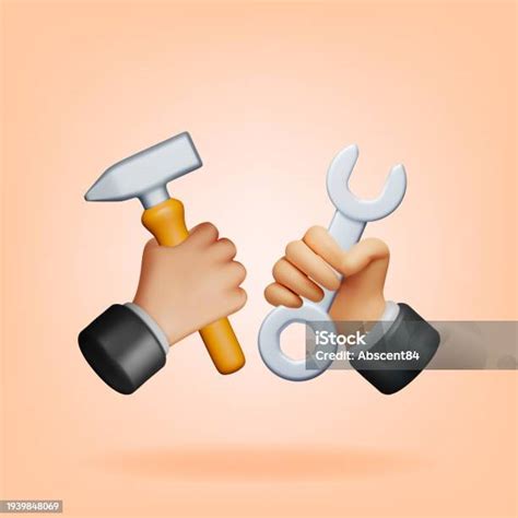 손에 3d 망치와 렌치 도구 3차원 형태에 대한 스톡 벡터 아트 및 기타 이미지 3차원 형태 손 지원 Istock