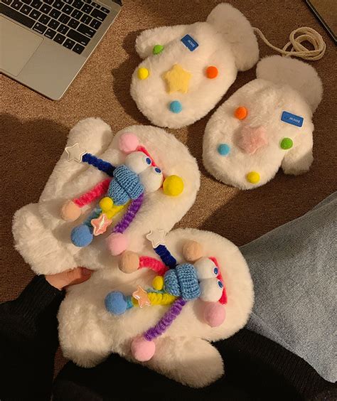 이중 기모 양털 벙어리 장갑 목도리 세트 에이블리