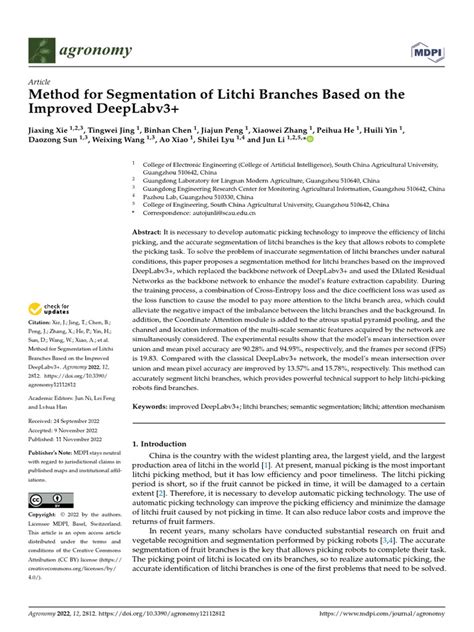 method for segmentation of litchi branches based on the improved deeplabv3 pdf image