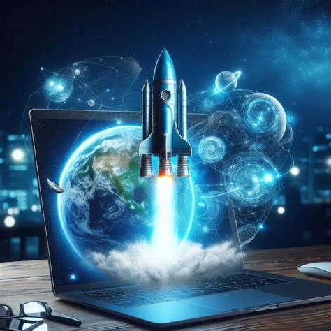 Premium Photo Launching Space Rocket From Laptop Screen