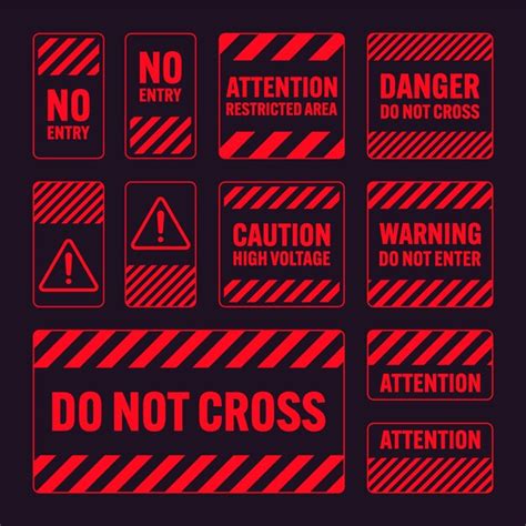 Различные красные предупреждающие знаки с диагональными линиями Внимание опасность или