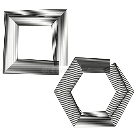 Geometric Square Outline Angular Hexagon Shape Vector Black Contour Distorted Line Frame