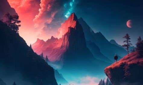 Обои на рабочий стол Человек стоит на краю обрыва скалы пейзаж обои для рабочего стола