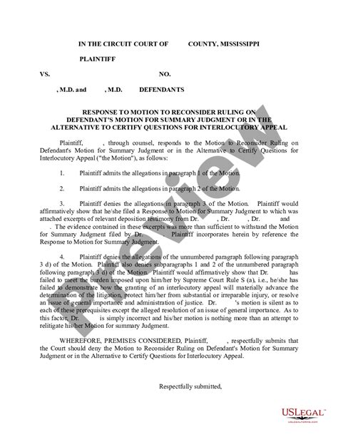 Motion Reconsider Order Form Template US Legal Forms