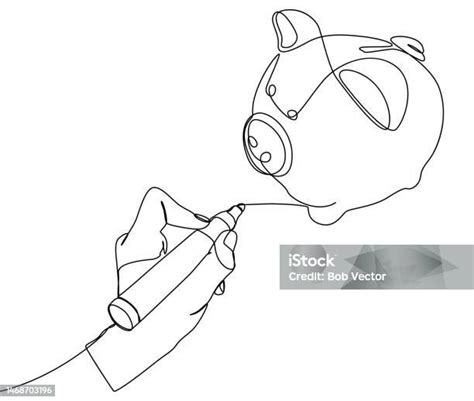 연필로 그린 돼지 저금통의 연속 라인 하나 펠트 팁 펜 얇은 선 그림 벡터 개념입니다 윤곽 그리기 창의적인 아이디어 금융에 대한