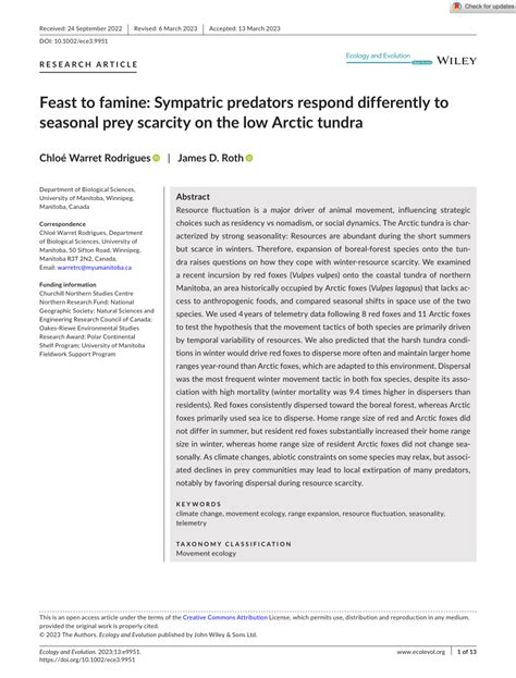 Pdf Feast To Famine Sympatric Predators Respond Differently To Seasonal Prey Scarcity On The