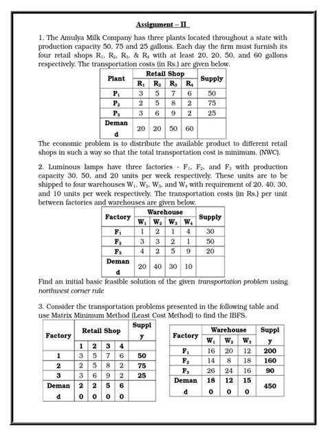 operation research assignment transportation problems algorithms