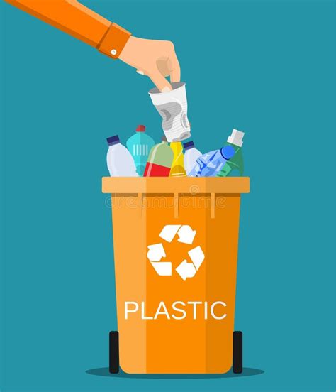 Man Hand Throws Garbage Into A Plastic Container Stock Vector Illustration Of Cute Industry