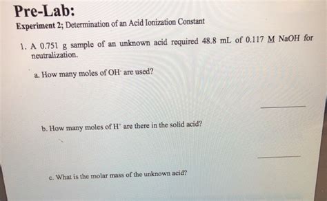 Solved Pre Lab Experiment 2 Determination Of An Acid